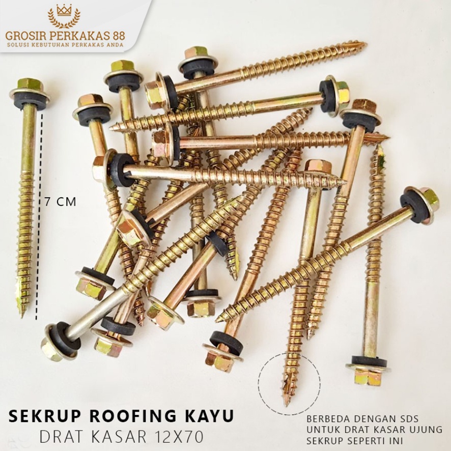 Jual Baut Sekrup Baja Ringan Roofing 12x70 Drat Kasar Kayu 7cm | Shopee Indonesia