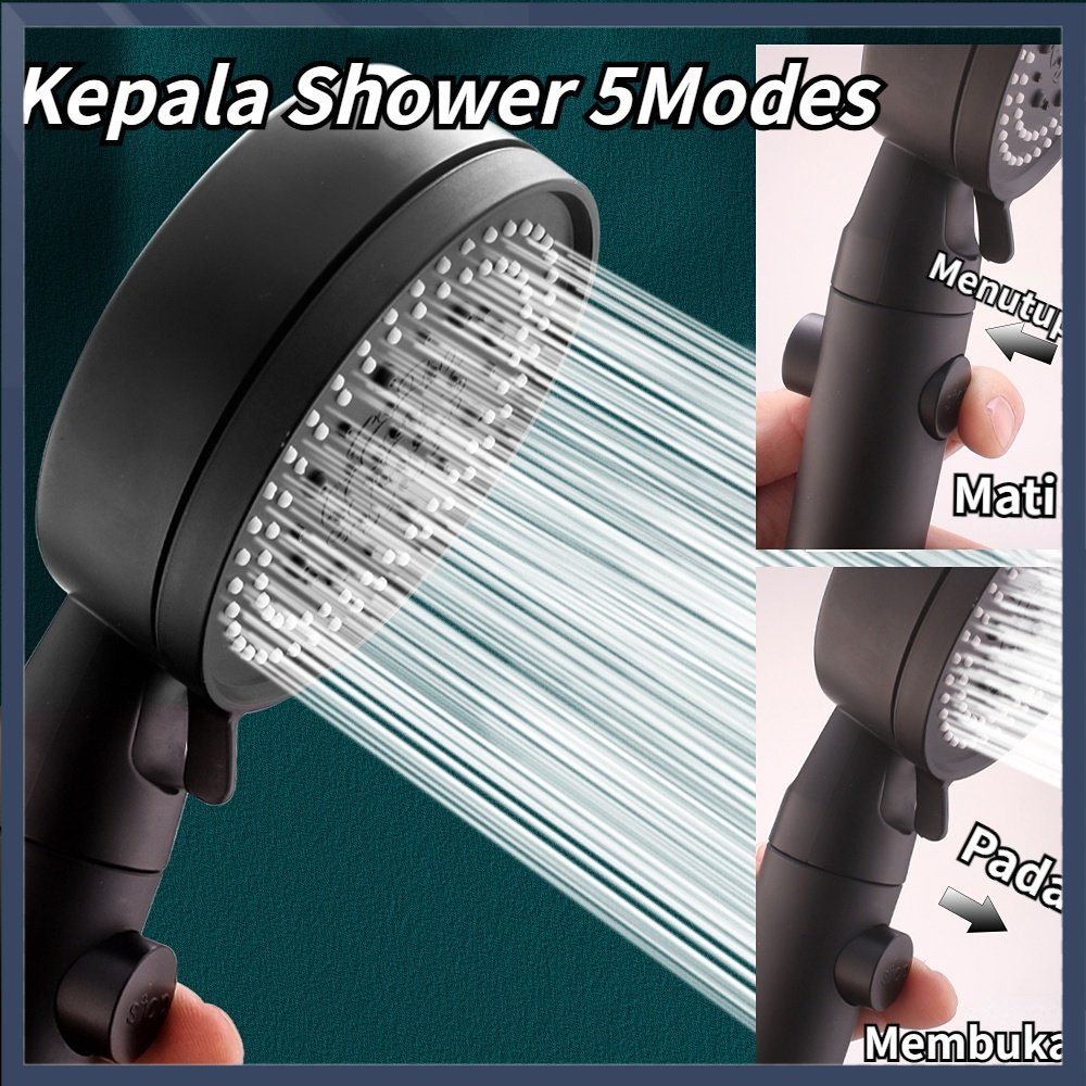 Jual 【COD】 Hand Shower Hitam 5 Mode Tekanan Tinggi Mandi Kepala SPA Nozzle Aksesoris Pancuran ...