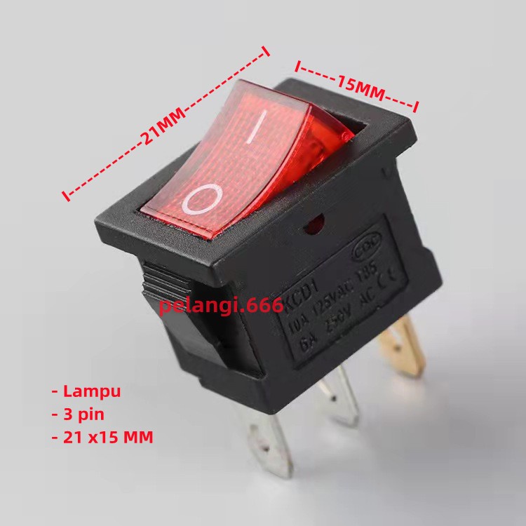 Jual Saklar Lampu 21*15mm 3 Pin/Kaki Saklar/Rocker Switch Lampu On/Off ...