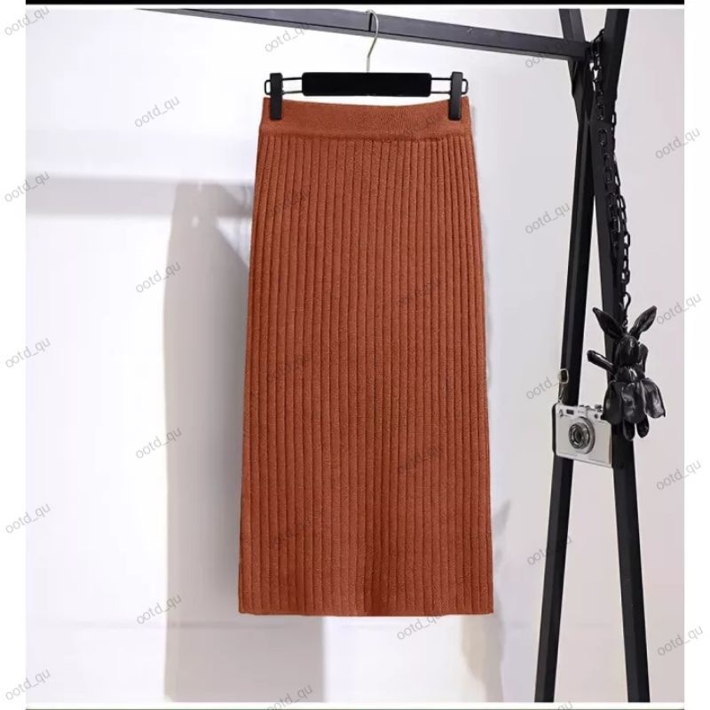 Jual ROK RAJUT SPAN PANJANG CRINKLE FORMAL REMPEL KOREA BAWAHAN STELAN ...