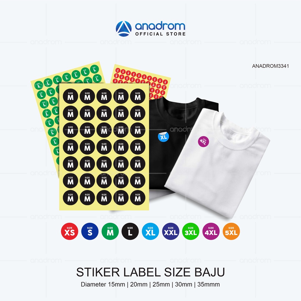 Jual [1 pack] Stiker Label Size Baju | Sticker Ukuran Pakaian Bulat ...