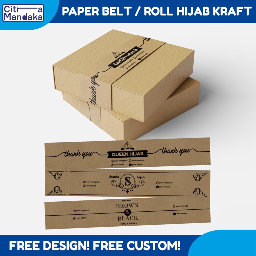 Jual Roll Hijab Custom Kertas Kraft 150 gr Label Packaging Pengikat ...