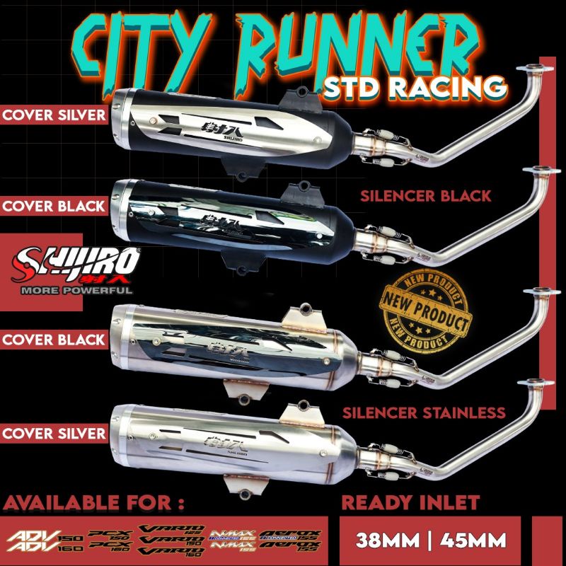Jual KNALPOT STANDAR RACING SHIJIRO TYPE CITY RUNNER BLACK FOR AEROX N ...