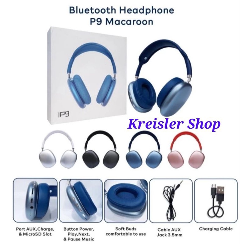 Jual P9 headset bluetooth P9 macaron headset classy headset wireless ...
