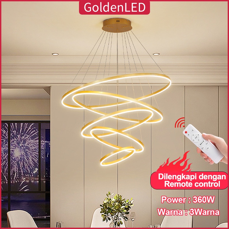 Jual Golden LED Lampu Gantung Ring LED 5 RING 100cm REMOTE CONTROL GOLD ...