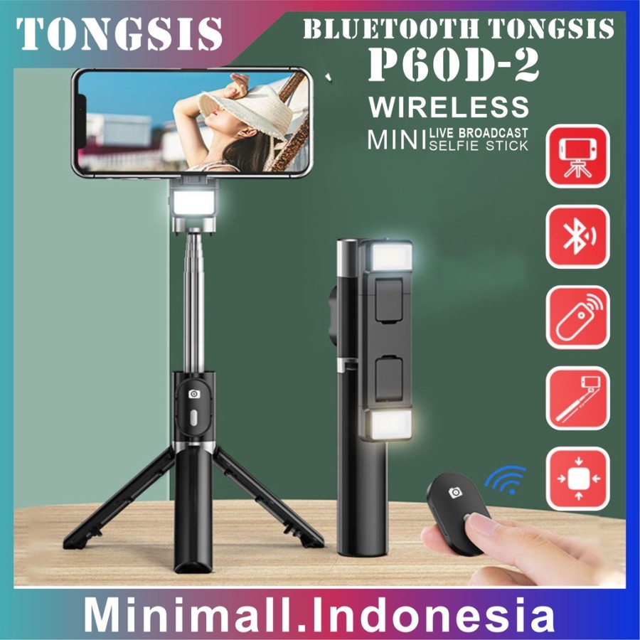 Jual Tongsis Tripod Lightning Remote Bluetooth P60D 4in1 Rotasi 360 ...