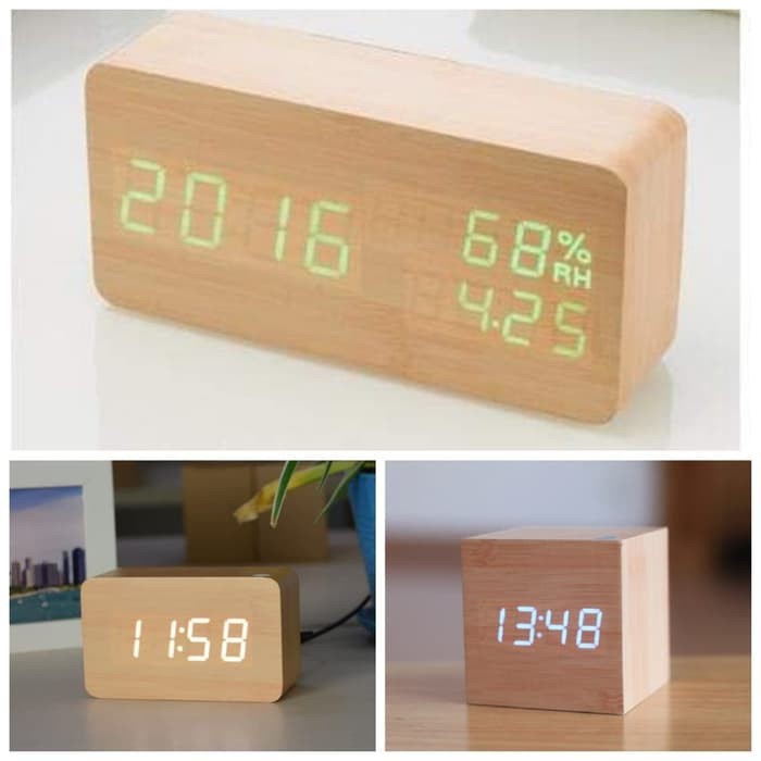 Jual Jam Hias Meja Kayu LED Wooden Small Table Clock Desk Clock Jam ...