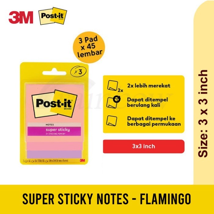Jual 3M Post-it SUPER STICKY NOTES FLAMINGO 3321-3SSJP FLA / Memo ...