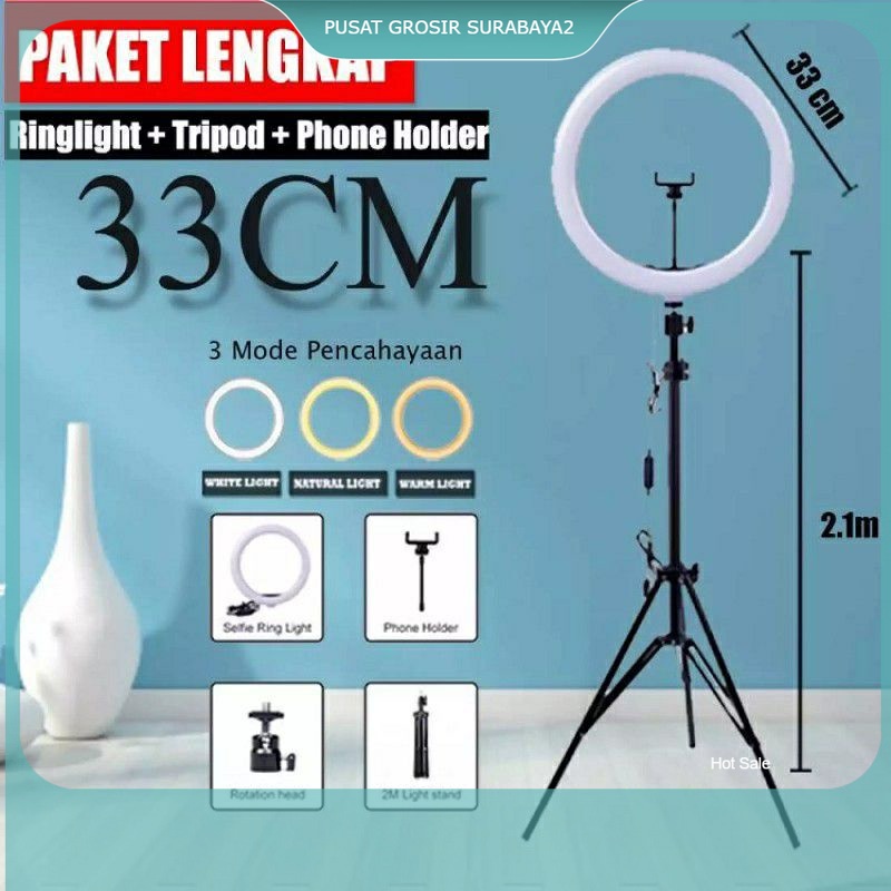 Jual Ring Light 33cm + Tripod 2.1meter ( PAKET KOMPLIT ) | Shopee Indonesia