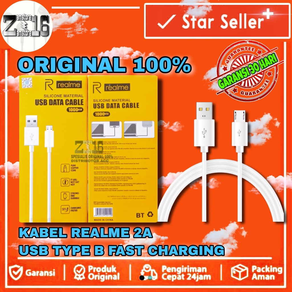 Jual Kabel data cas realme MICRO USB Type B 2A Fast charger ori 100% ...