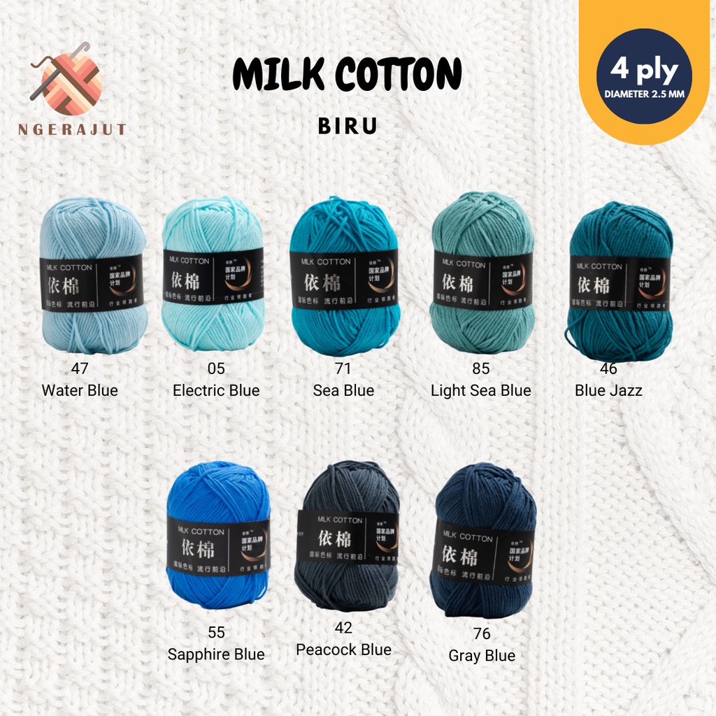 Jual Benang Rajut Milk Cotton 4 ply - Varian Warna Biru | Shopee Indonesia