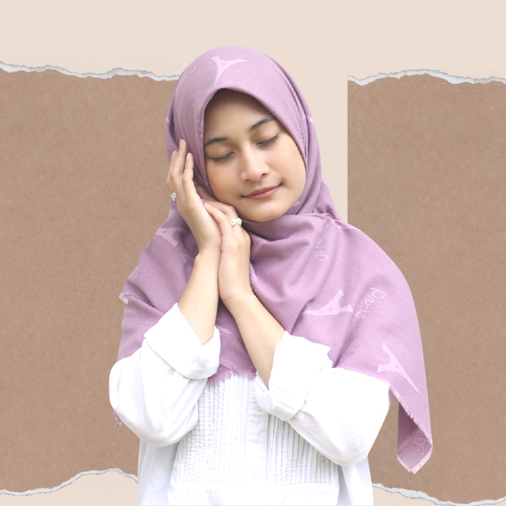 Jual Hijab Terbaru Segiempat Denim Motif Eiffel | Shopee Indonesia