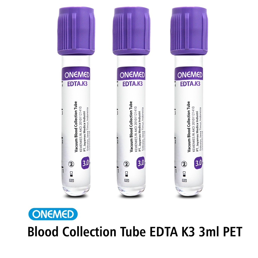 Jual Tabung Darah Blood Collection Tube EDTA 3ml PET OneMed Isi 100 Pcs ...