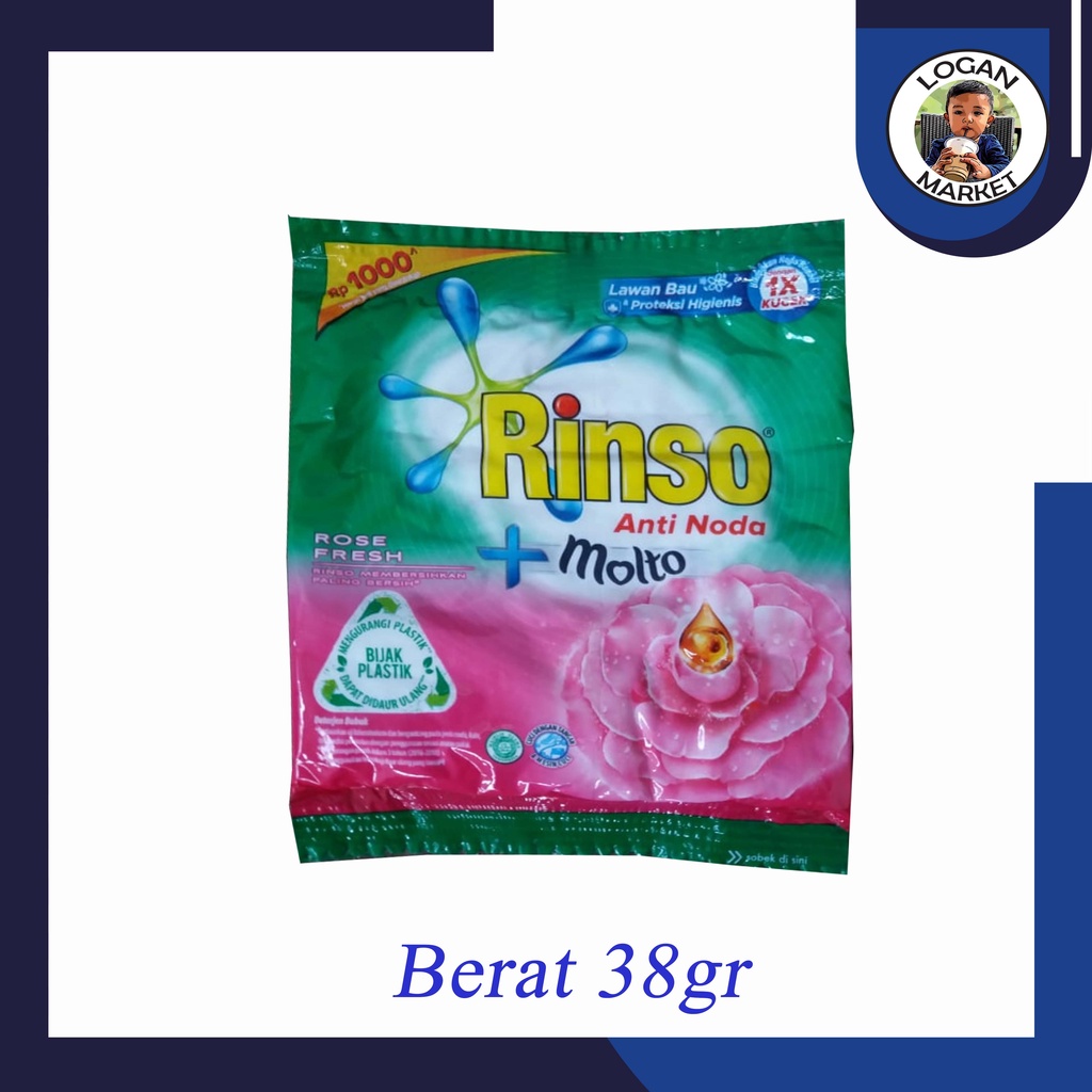Jual Rinso Anti Noda Bubuk + Molto Rose Fresh 6 Sachet Pcs x 38gram 38 ...