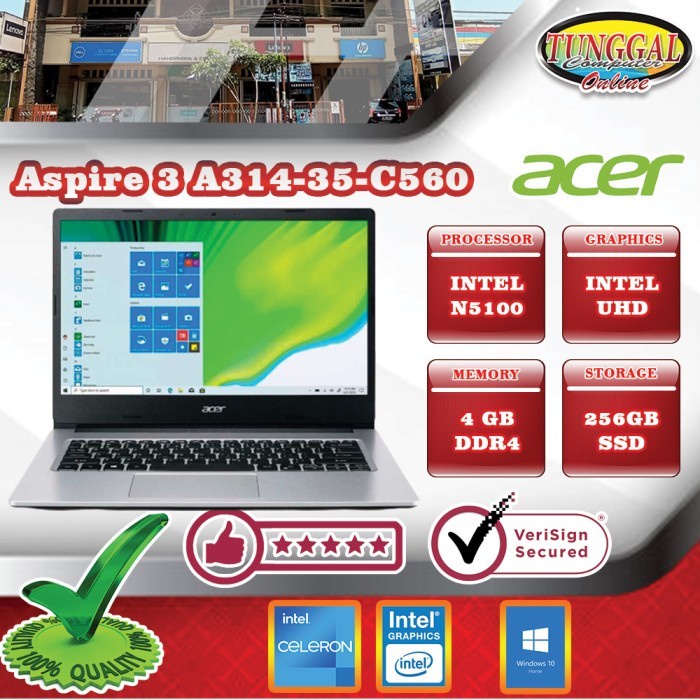 Jual Acer Aspire 3 C560 Celeron N5100 4GB 256GB 14.0 FHD IPS W11 OHS21 ...