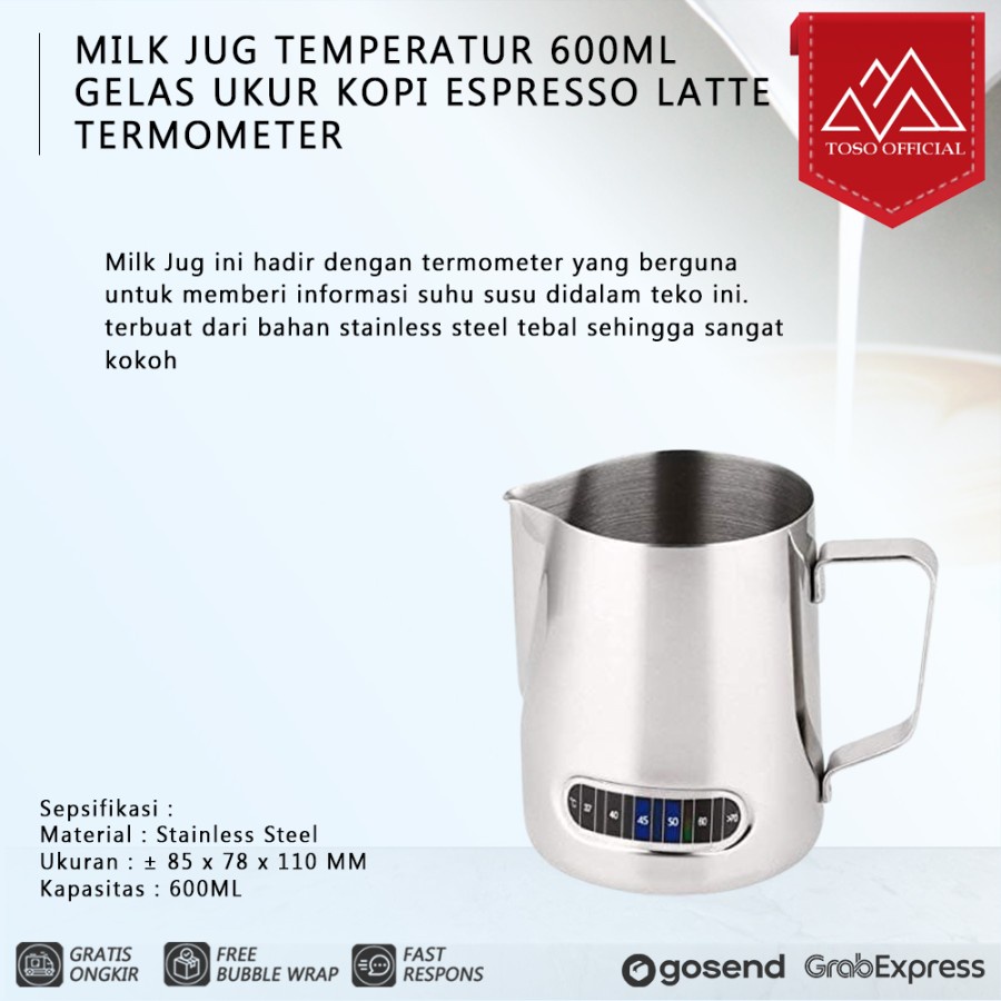 Jual Milk Jug Temperatur 600ml Gelas Ukur Kopi Espresso Latte ...