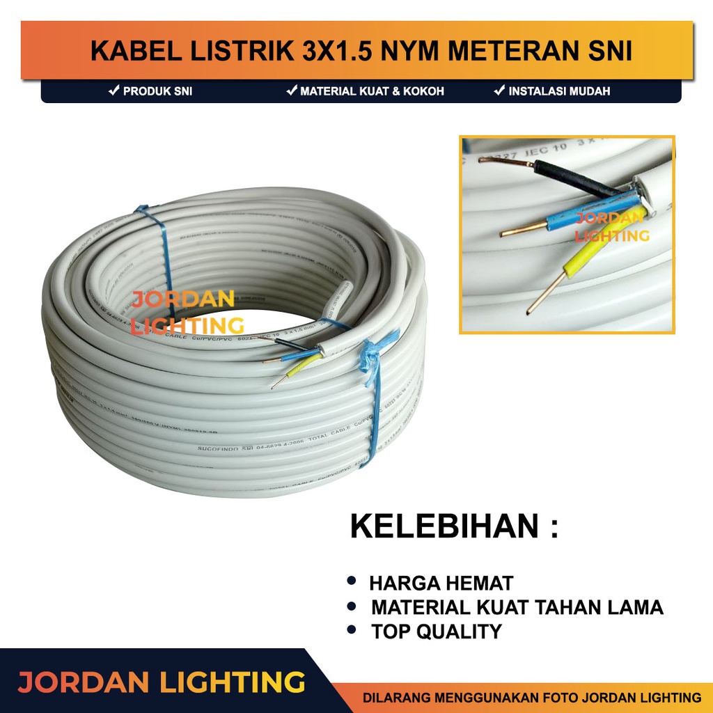 Jual Kabel Listrik NYM 3x1.5 Tembaga Per Meter - Kabel Isi 3 Standar ...