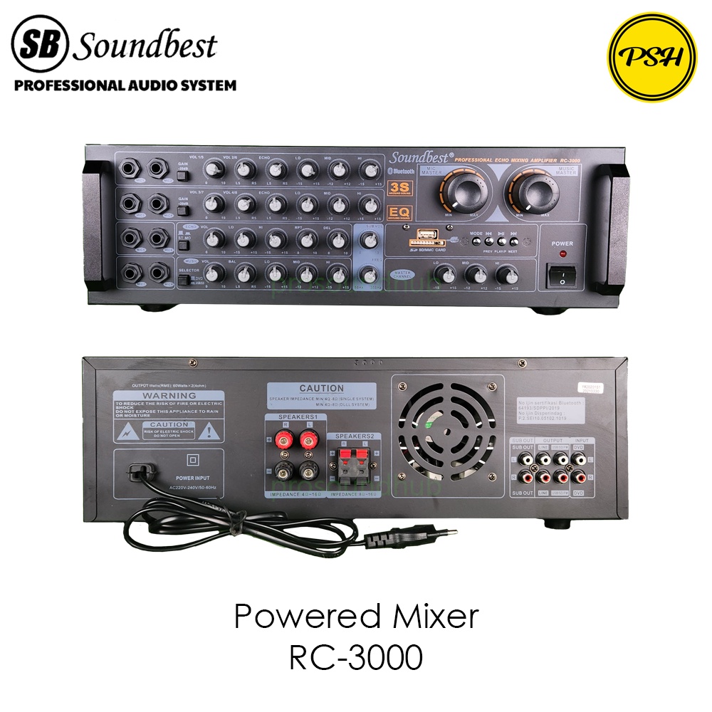 Jual Soundbest RC-3000 RC3000 Power Mixer Amplifier Karaoke Bluetooth 8 ...