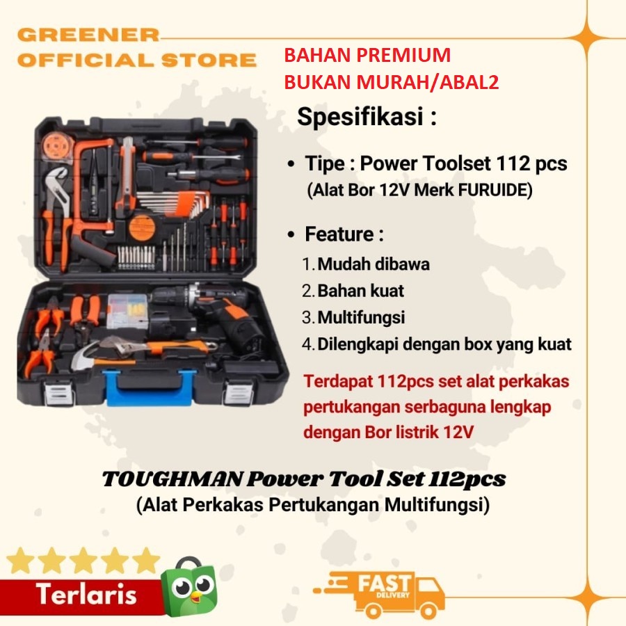 Jual TOUGHMAN Power Tool Set Hand Toolset Tool Kit Set Toolkit Toolbox ...