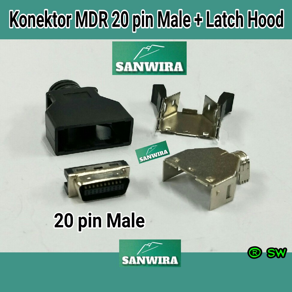 Jual Konektor MDR 20 pin Male solder + cover hitam Latch Hood (cover ...