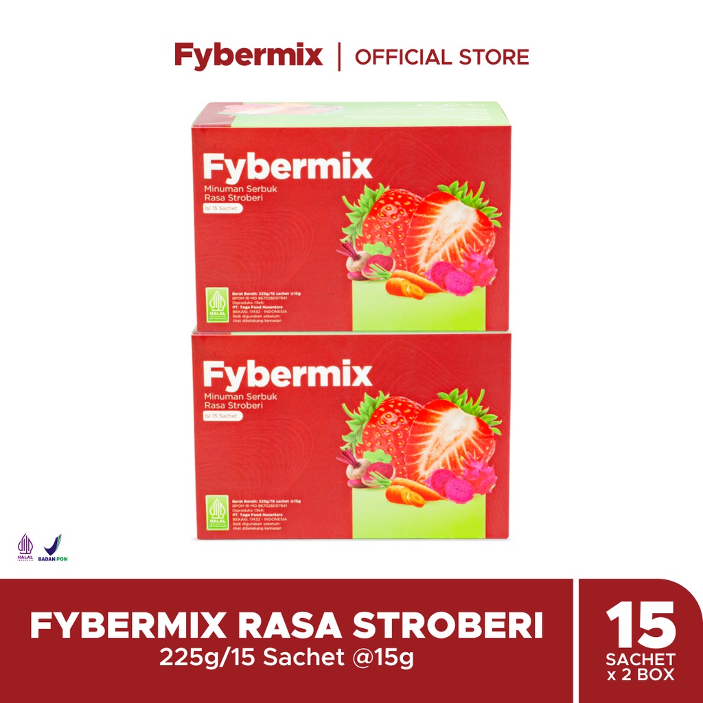 Jual Fybermix - 2 Box Minuman Serat Rendah Gula Rasa Stoberi (30 Sachet ...