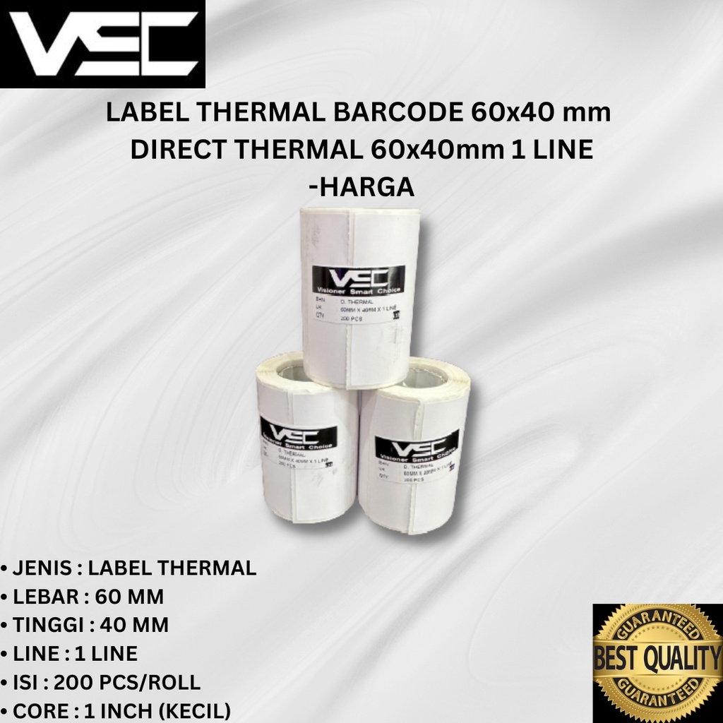 Jual LABEL THERMAL BARCODE 60x40 mm DIRECT THERMAL 60x40mm 1 LINE ...