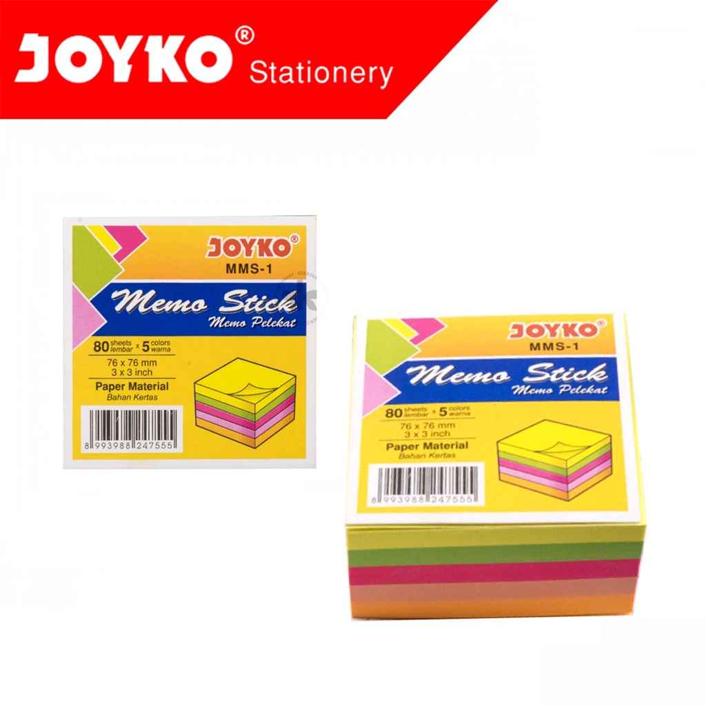 Jual Joyko Sticky Note Kertas 76x76mm MMS-1 (400 Sheets = 80 x 5 Basic ...