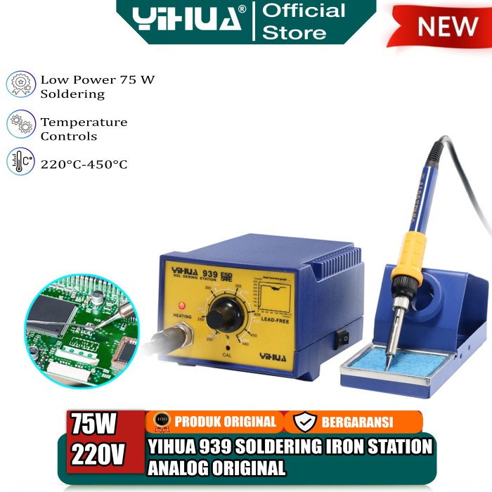 Jual YIHUA 939 SOLDER STATION SOLDERING IRON ANALOG 75W ELEMEN IMPORT ORI | Shopee Indonesia