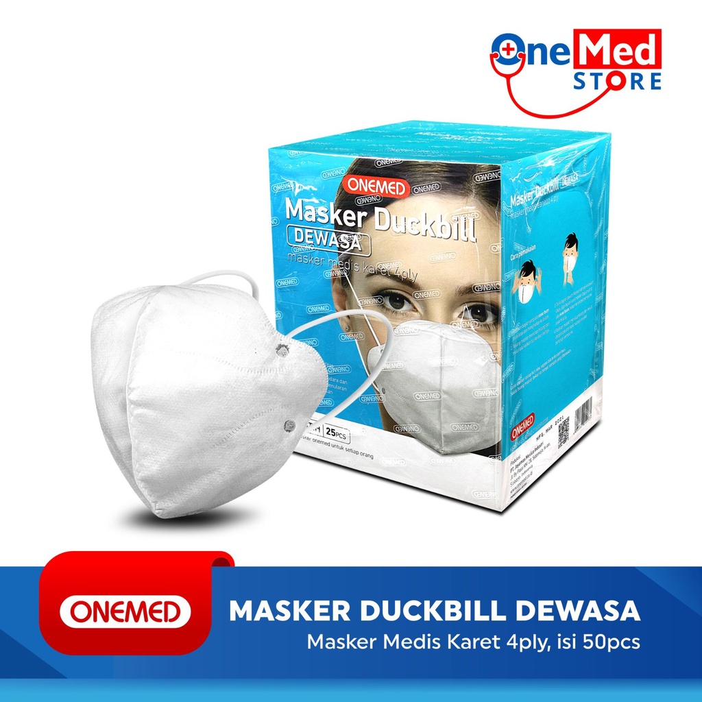 Jual Masker Karet Medis Duckbill 4ply OneMed Box Isi 25 Lembar OP ...