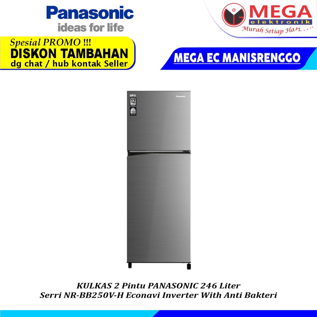 Jual PANASONIC KULKAS 2 PINTU NR-BB250V-H 246 LITER LEMARI ES INVERTER ...