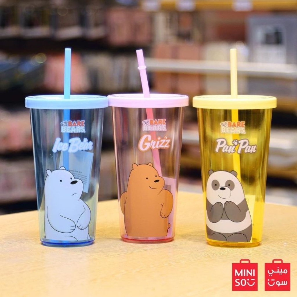 Jual Miniso We Bare Bears Collection Tumbler With Straw 600ml | Shopee ...