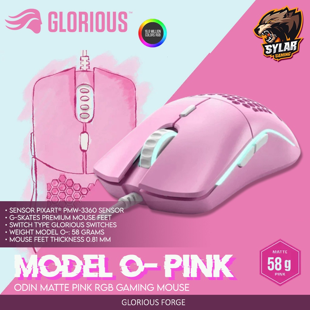 Jual Glorious Model O Minus / O- Odin Matte Pink RGB Gaming Mouse ...