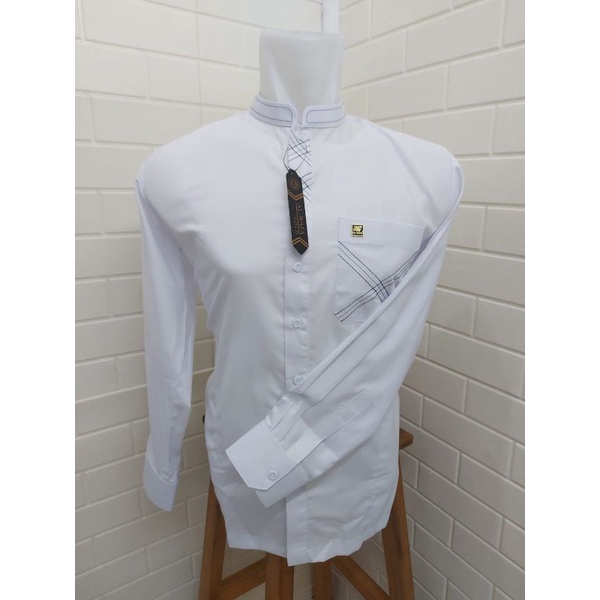 Jual Baju Koko Muslim Pria Dewasa Al-Wafa/AWF Gold Putih Polos Lengan ...