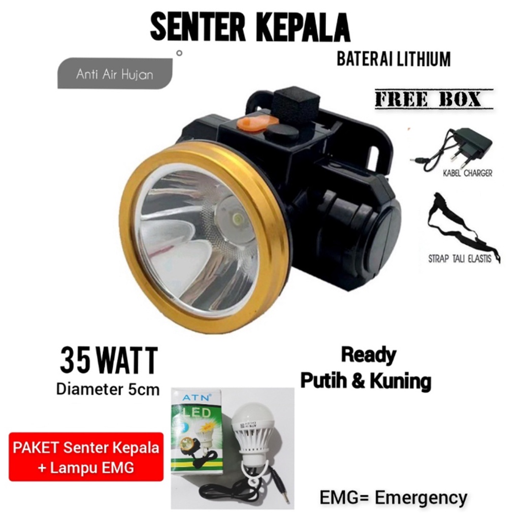 Jual COD Senter Lampu Kepala Head Lamp Nyala Putih Kuning 20Watt ...