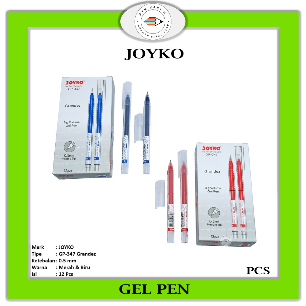 Jual JOYKO - Gel Pen GP-347 Grandez Pulpen Gel Warna Tinta Merah & Biru ...