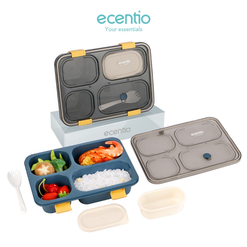 Jual Ecentio Kotak Makan lunch box set 4 Grid Dengan Dengan Kotak Sup Dan Sendok Gratis Anti ...