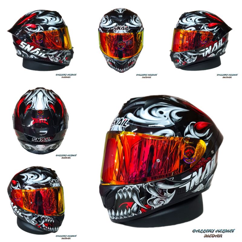 Jual HELM SNAIL FFS2 DEVIL GREY GLOSS KACA RED GOLD ORIGINAL | Shopee ...