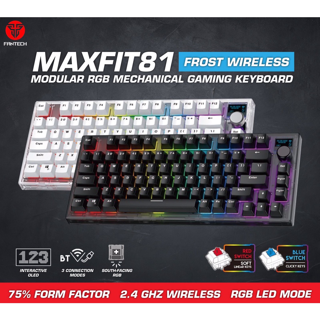 Jual FANTECH MAXFIT81 WIRELESS 75% ABS OLED RGB MECHANICAL GAMING ...