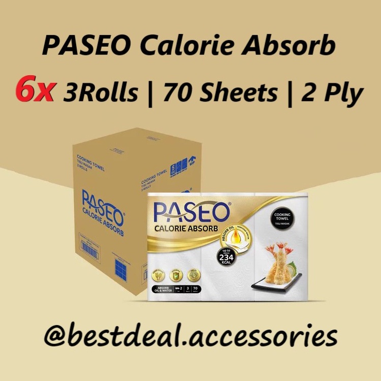 Jual (6 Pack) Paseo Calorie Absorb Cooking Towel Tissue 70 Sheets 3 Roll | Shopee Indonesia