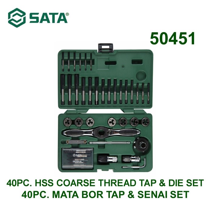 Jual SATA 50451 Mata Bor Tap Senai 40 Pcs Hss Coarse Thread Tap & Die ...