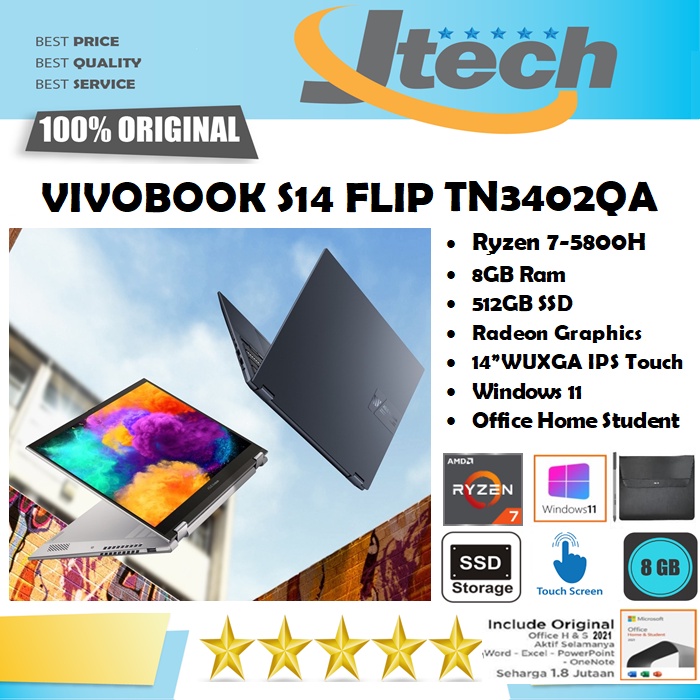 Jual ASUS Vivobook S14 FLIP TN3402QA - Ryzen 7-5800H - 8GB - 512GB SSD ...