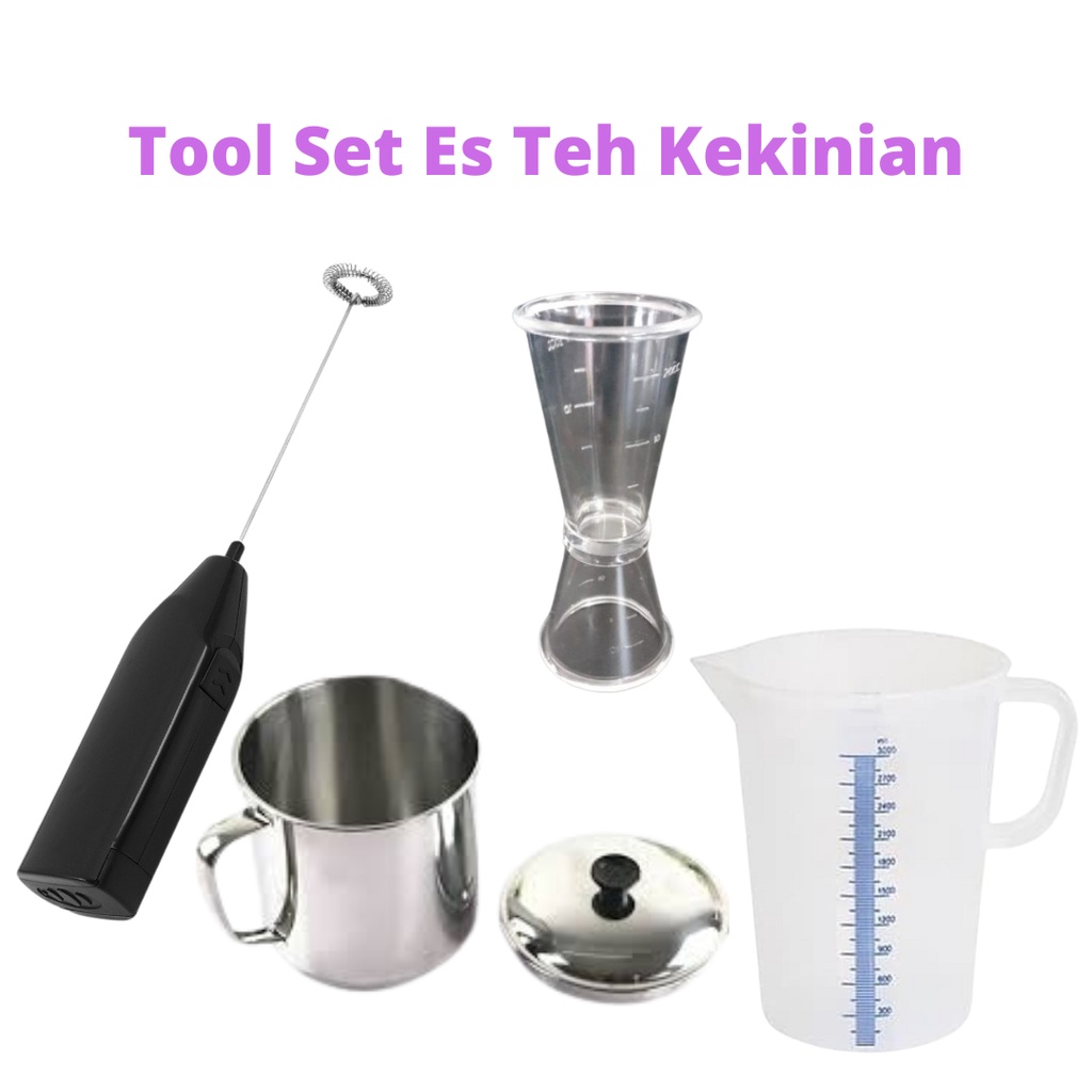 Jual Tool Set Es Teh Kekinian Jigger Gelas Ukur Mug Mini Hand Mixer ...