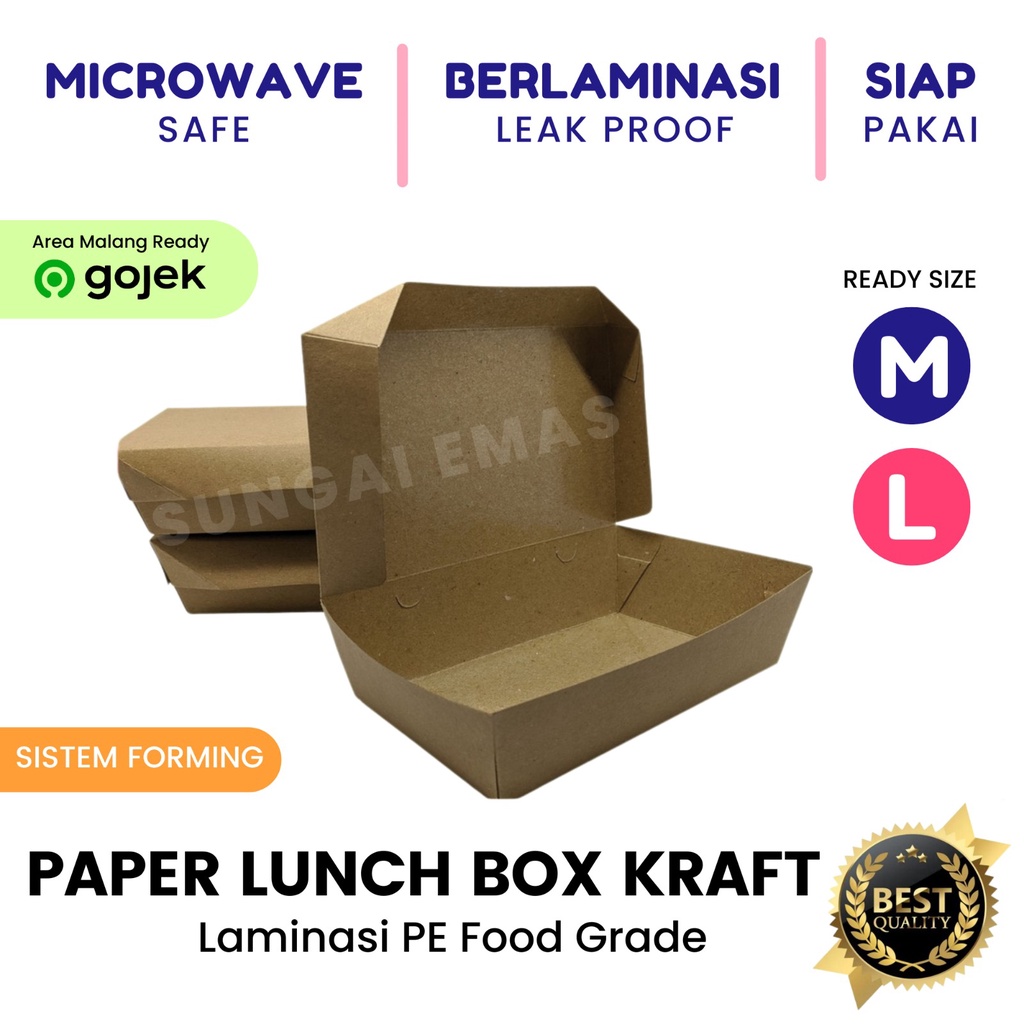 Jual Paper Lunch Box Large Laminasi / Rice Box / Kotak Makan Kertas Tanpa Rakit Siap Pakai ...