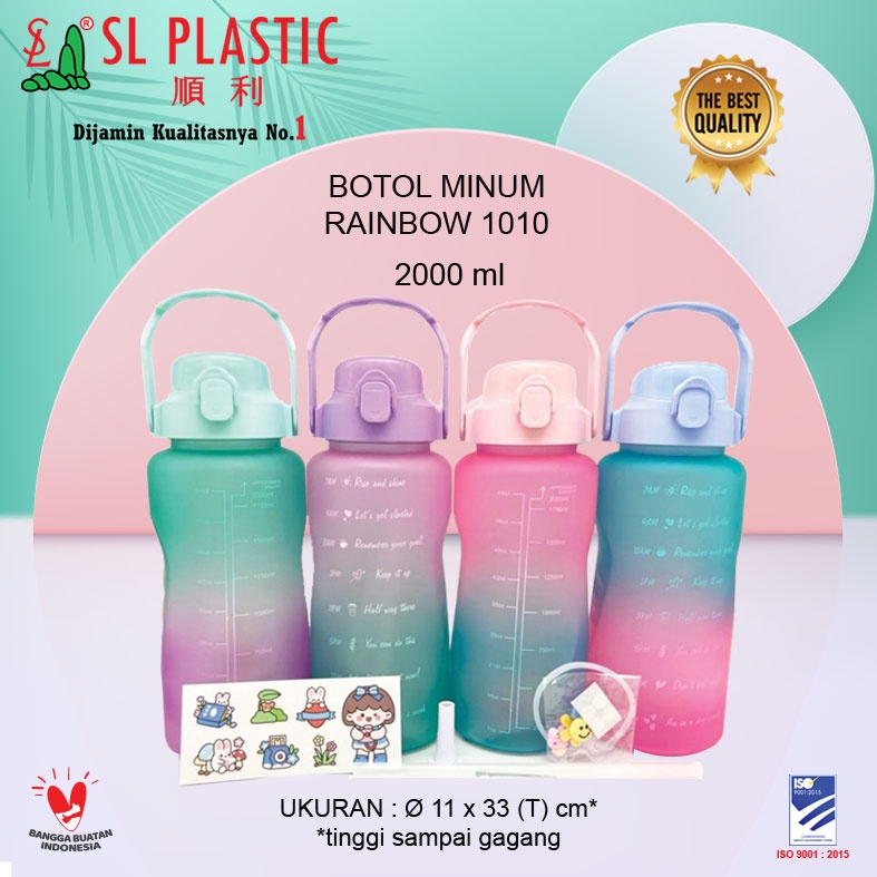 Jual Botol Minum anak viral rainbow 2000 ml 2L Motivational Bottle SL ...