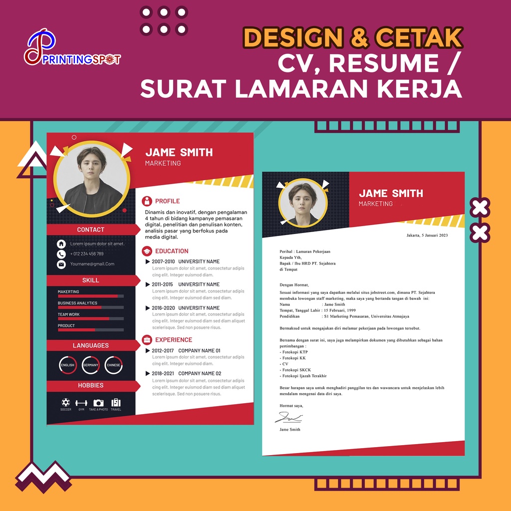 Jual DESAIN & CETAK PAKET CV Curriculum vitae + SURAT LAMARAN KERJA (INDO - INGGRIS) | Shopee ...