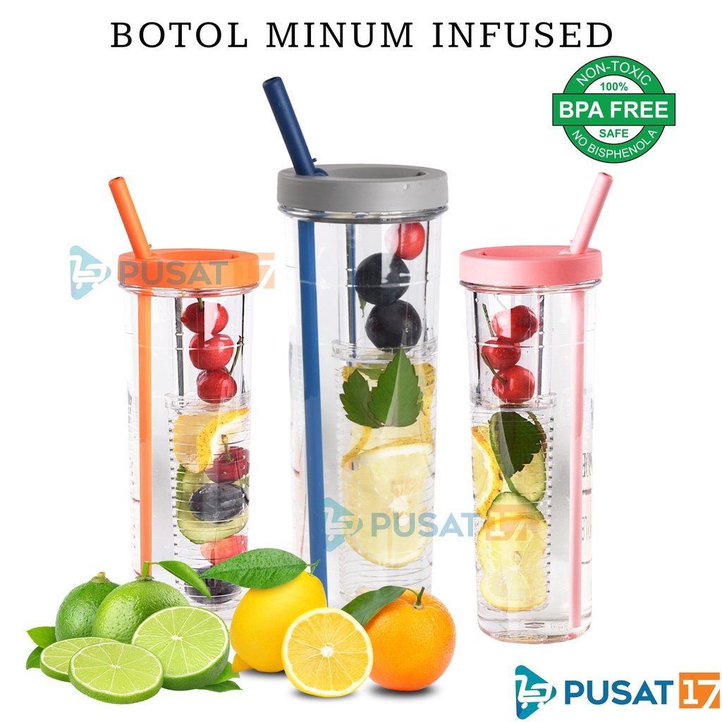 Jual PUSAT17 BOTOL MINUM INFUSED BUAH 1 LITER TRANSPARAN SEDOTAN LIPAT ...