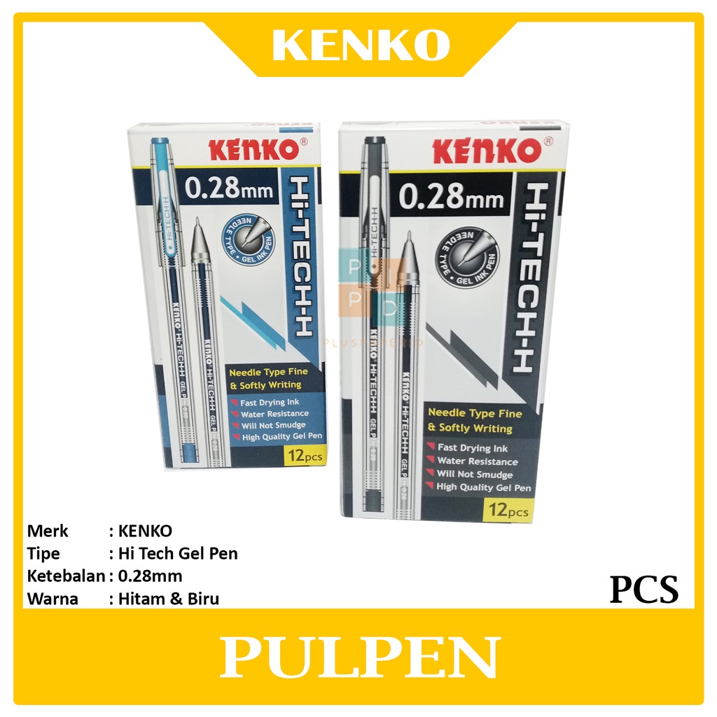 Jual KENKO - Gel Pen - Pulpen Hi-Tech 0.28mm Biru & Hitam - Pcs ...