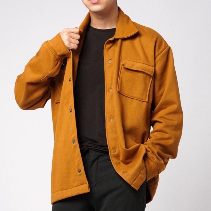 Jual SHACKET JACKET PLEECE - JAKET PRIA KEMEJA POLOS | Shopee Indonesia