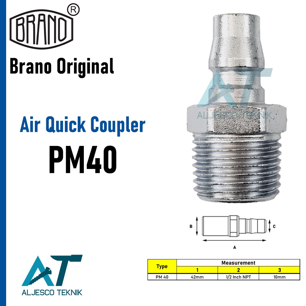 Jual BRANO PM40 PM QUICK COUPLER ANGIN 1/2 INCH PLUG DRAT LUAR | Shopee ...