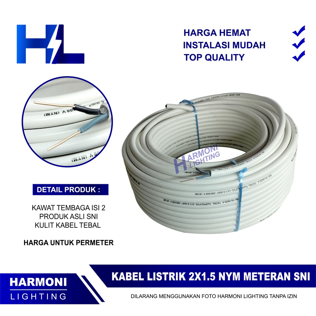 Jual Kabel Listrik 2X1.5 NYM Meteran Permeter Top Quality SNI | Shopee ...